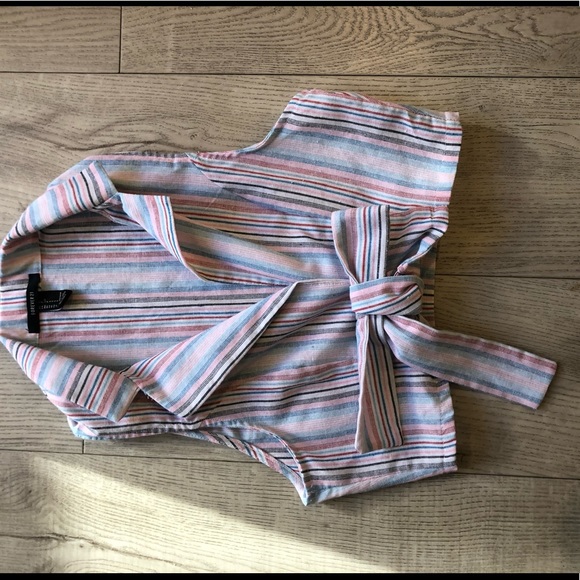 Tops | Collar Crop Top With Button And Tie Closure | Poshmark